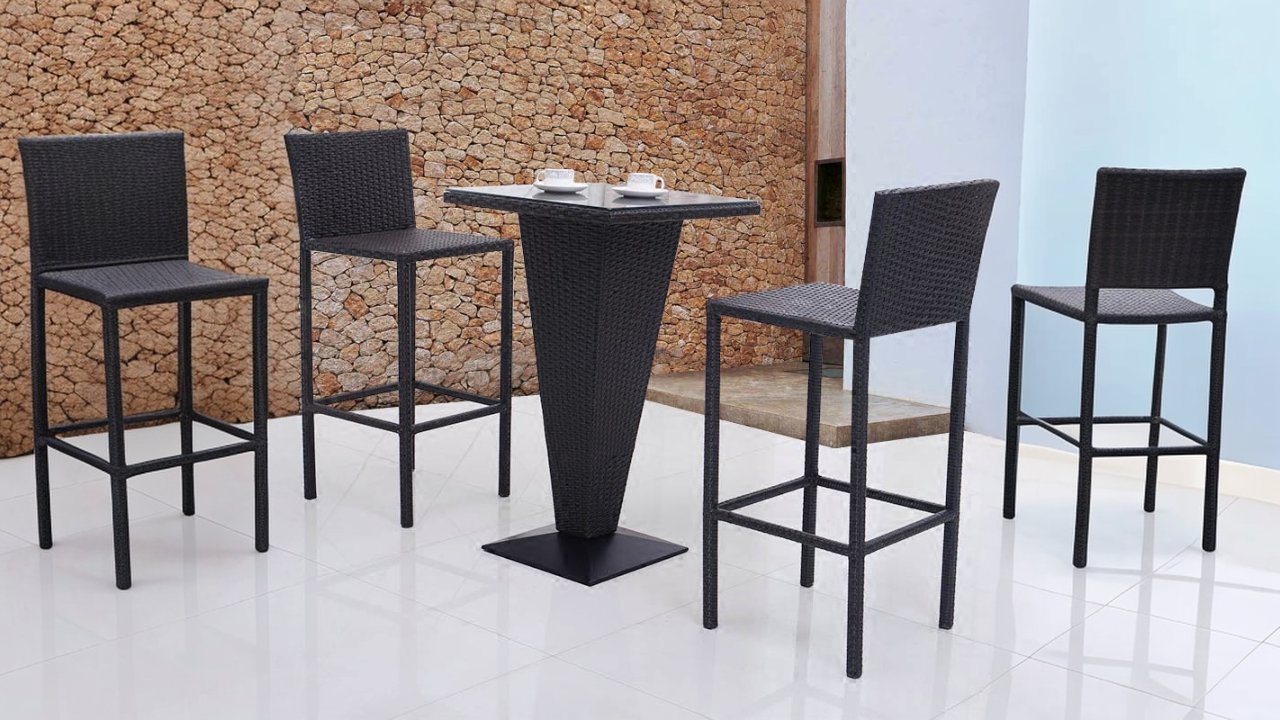 Outdoor Patio Furniture - Rattan Patio Bar Set High Tables and Bar Stools