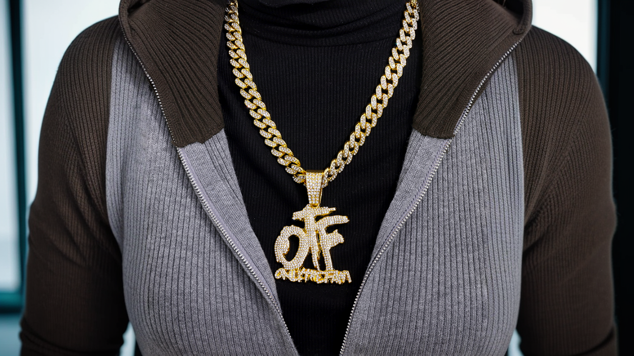 2025 Iced OTF Full Drill Collarbone Pendant Necklace Gold Plated Cuban ...