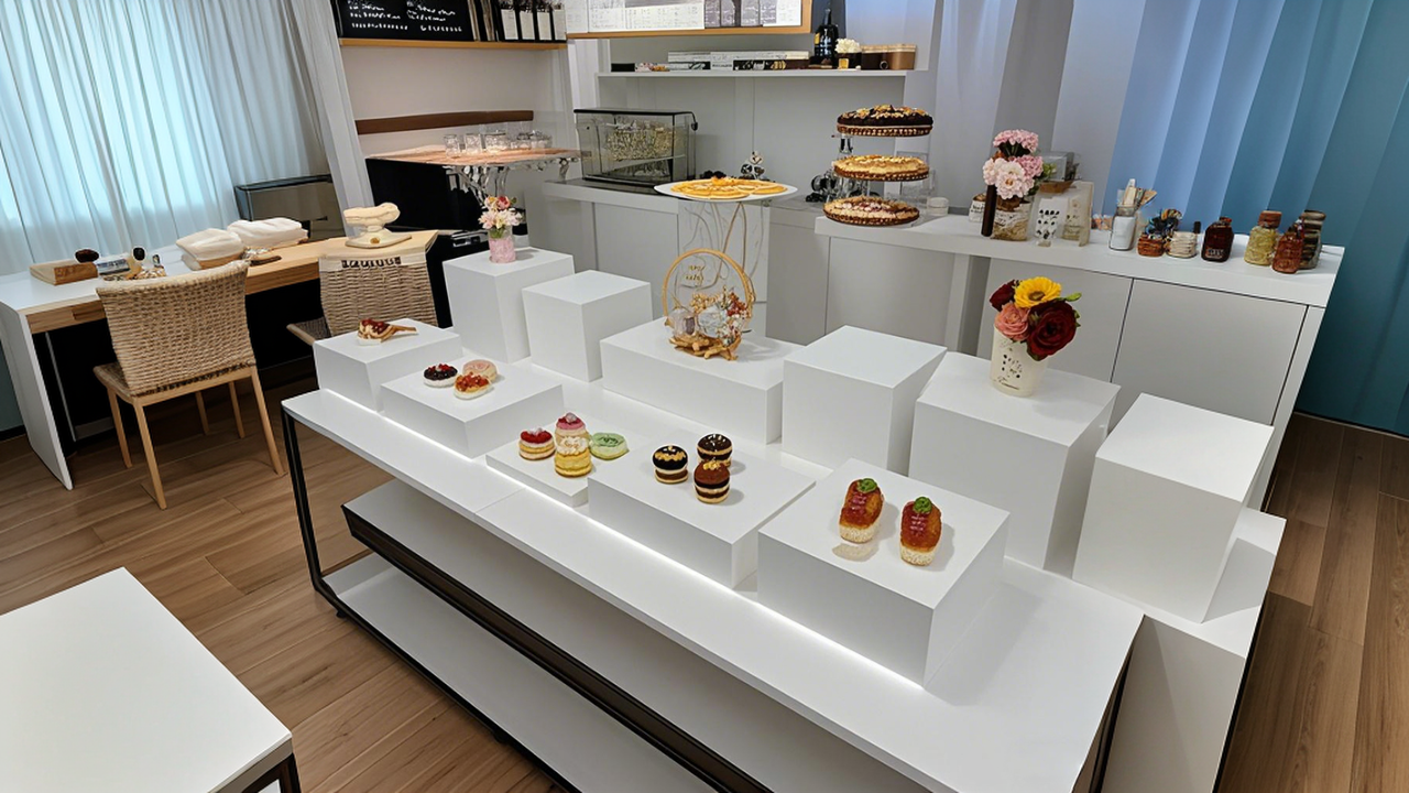 White Acrylic Display Risers for Buffet Food & Cake Stands - ODM